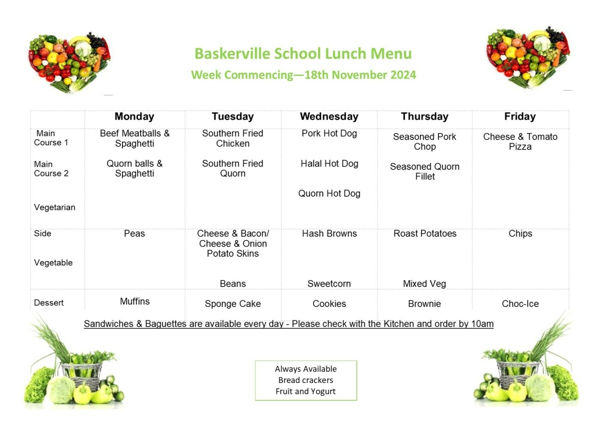 Lunchtime Menus - Baskerville School