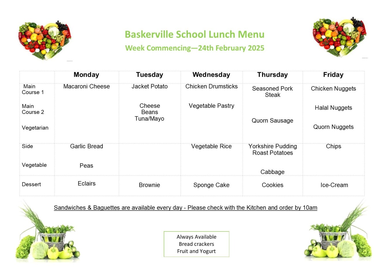 Lunchtime Menus - Baskerville School